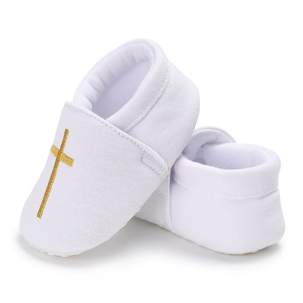 GYQWJPC Baby Shoes Newborn Baptism Golden Cross Shoes Infant Baby Boys Girls Non-Slip Soft Sole White Shoes Shoes (Color : White Gold, Size : 12-18 Months)