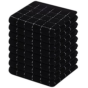 Mordimy 100% Cotton Terry Cloth Dish Cloths, Soft and Absorbent Checkered Dish Towels, Quick Drying Dish Rags for Washing Dishes, 8 Pack, 12 x 12 Inches, Black