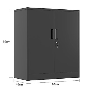 iJINGUR Metal Storage Cabinet with Locking Doors and 2 Adjustable Shelves, Small Lockable Steel Storage Cabinets for Garage Home Office Basement Pantry Classroom and Workshop (Black)