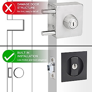 LWZH Matte Black Privacy Pocket Door Lock with Keys,Square Sliding Barn Door Lock Latch,Invisible Recessed Door Lock for 1 3/8” to 2 3/16” Thickness Door