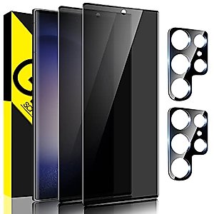[2+2Pack]Asstar Privacy Screen Protector for Samsung Galaxy S23 Ultra,2 Pack 9H Tempered Glass Screen Protector With 2 Pack Camera Lens Protector,Anti-Scratch Case Friendly 【Don’t Support Fingerprint Unlock】