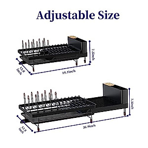 Aonee Dish Drying Rack, Extendable Dish Rack, Multifunctional Dish Rack for Kitchen Counter with Drainboard, Cutlery Holder, Knife Holder and Pot Holder