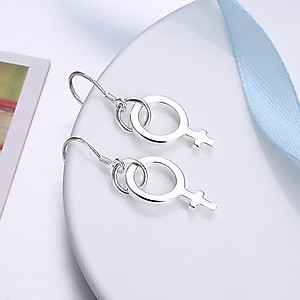 Feminist Silver Earrings for Women Fashion Female Symbol Creative Dangle Hypoallergenic Earrings for Girls