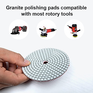 SSATISCN 4 Inch Diamond Polishing Pads with 5/8’’-11 Backer Pad 8PCS Wet/Dry Polish Pad Kit 50-1500 Grit for Tile Granite Marble Concrete Polishing