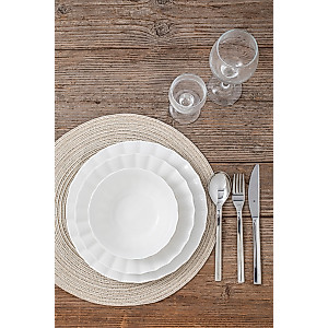 HOMBENE Plates and Bowls Sets, 12 Piece Dinnerware Sets Bone China, Porcelain Dinner Set with Cereal Bowls, Ceramic Soup Bowls, for Pasta, Salad, Gift Idea, Wavy Pattern