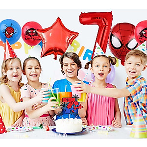 7 Pcs Cake Toppers, Cartoon Heroes Spider Pattern Birthday Cake Toppers, Personalised 3rd Birthday Cake Topper, Double Sided Glitter Cupcake Topper Birthday Party Decorations for Boys Children Kids