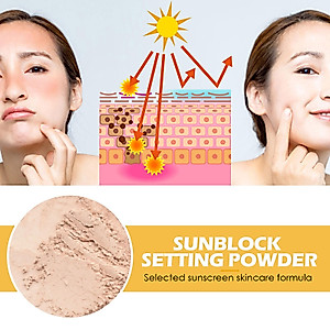 Sunscreen Setting Powder SPF 50 Loose Powder with Brush Natural Mineral Makeup Setting Powder Translucent 0.28 oz for All Skin-2PC