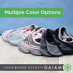 Gaiam Yoga Barre Socks - Grippy Non Slip Sticky Toe Grip Accessories for Women & Men - Pure Barre, Hot Yoga, Pilates, Ballet, Dance, Home - Indigo
