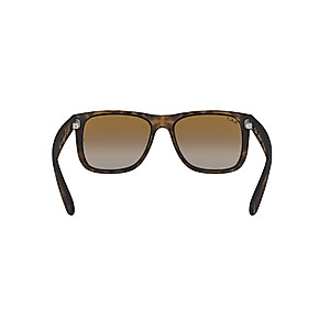 Ray-Ban RB4165 Justin Rectangular Sunglasses, Rubber Havana/Polarized Grey Gradient Brown, 55 mm