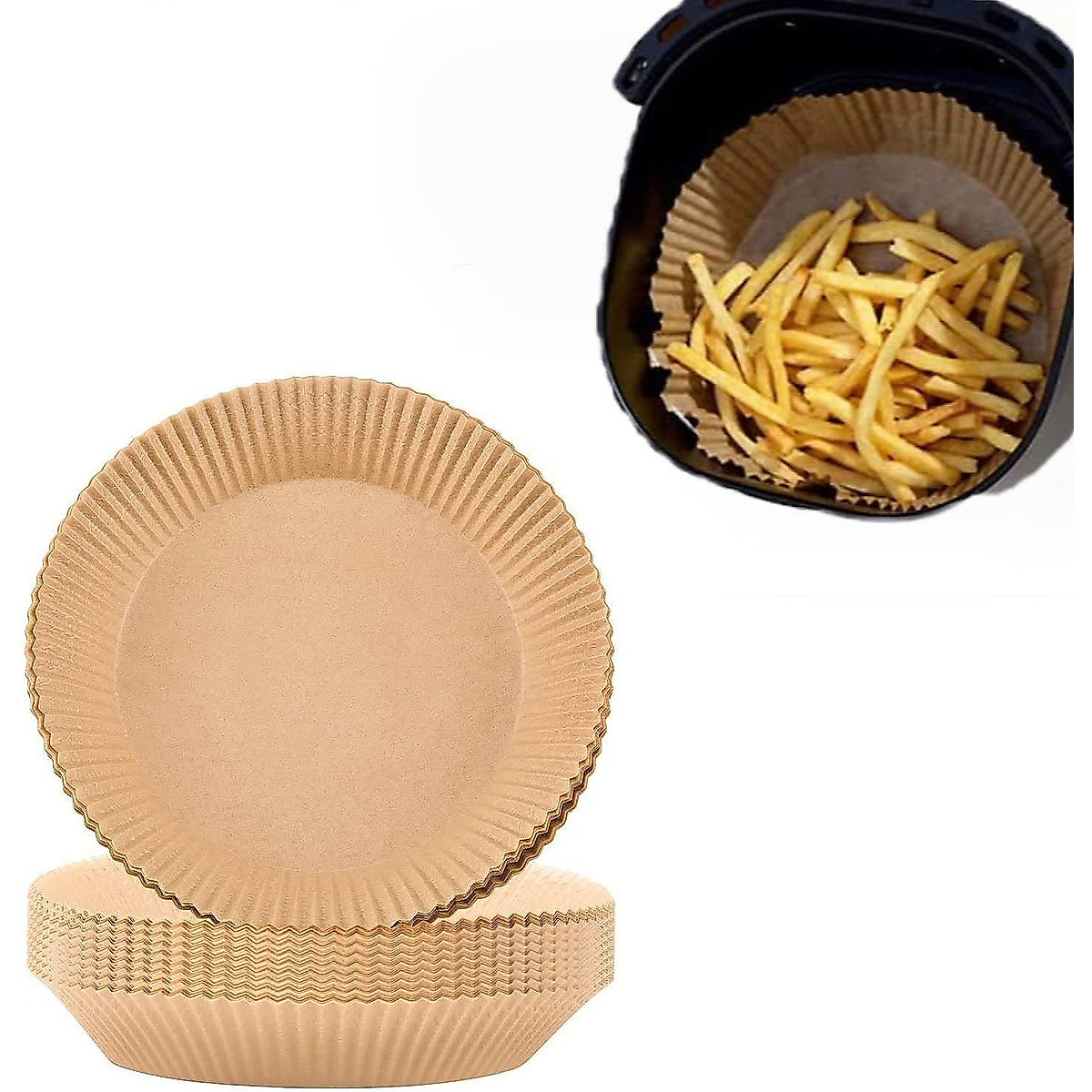 100 PCS Disposable Paper Liner for Air Fryer, Disposable Parchment Liners, Round Baking Paper-Liners for Baking Roasting Microwave (Nature)