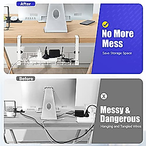 Under Desk Cable Management Tray, Xpatee Upgraded Wire Management No Drill No Screws, Cable Tray with Clamp for Desk Wire Management, Computer Cable Rack for Office, Home - No Damage to Desk White