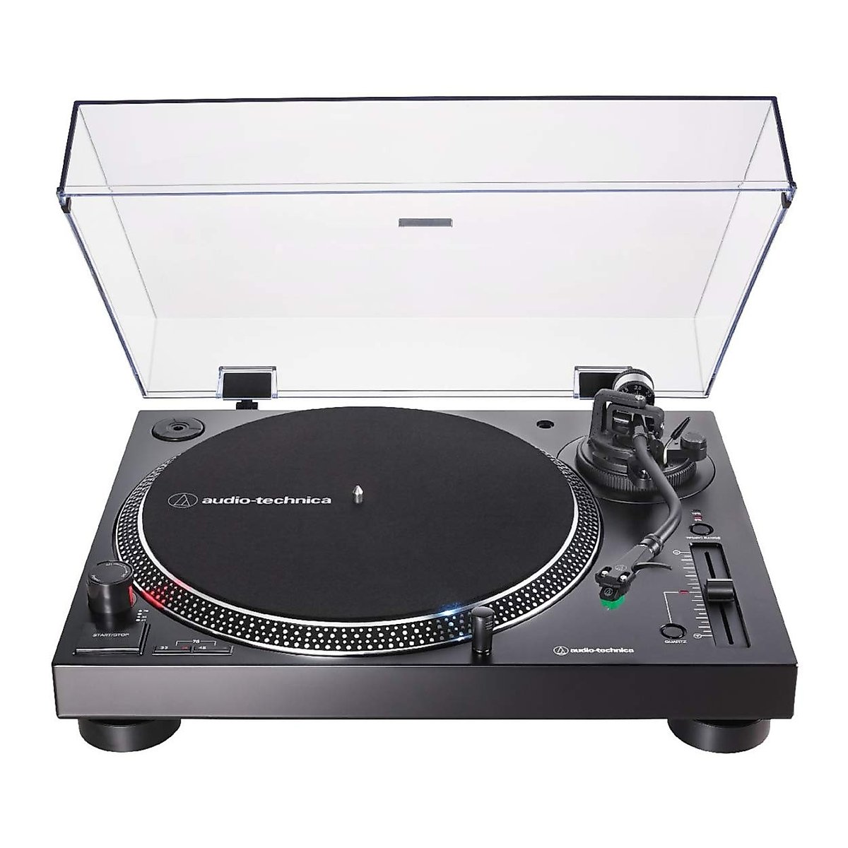 Audio-Technica AT-LP120XUSB Direct-Drive Analog and USB Turntable (Black) Bundle with Powered Bluetooth Studio Monitors and Digital Turntable Stylus Scale (3 Items)