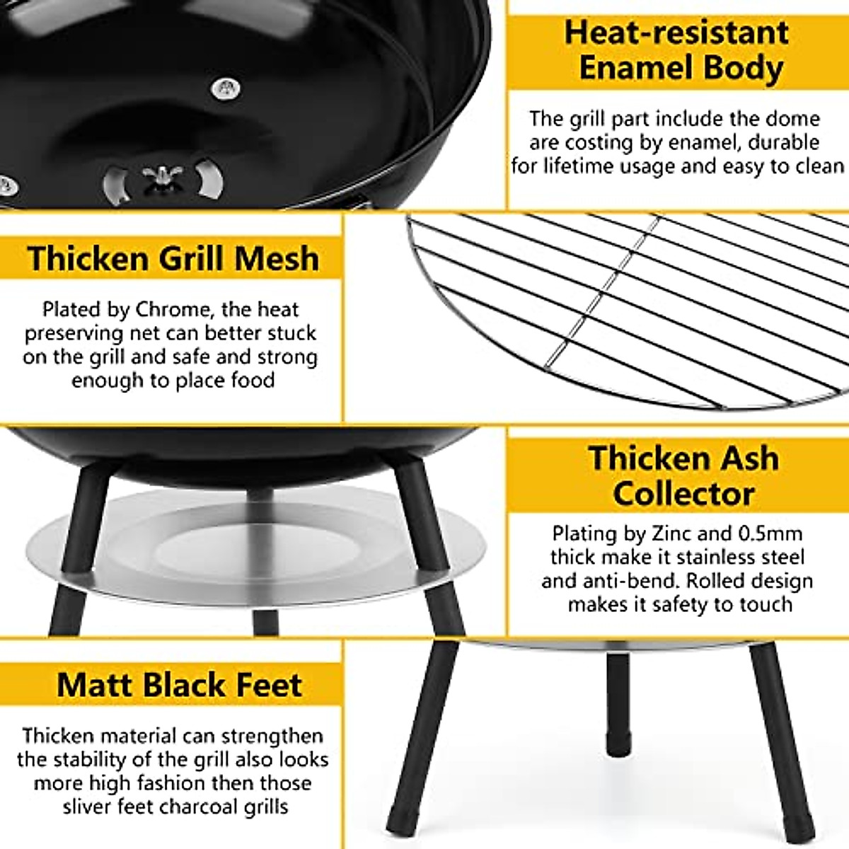 14inches Portable Outdoor Charcoal Grill Set of 9, Leonyo Small BBQ Charcoal Grill, Tabletop Mini Grill for Camping, Barbecue Grill Cooking Kit with Extra Grill Grate, Cleaning Bricks, Grill Trays
