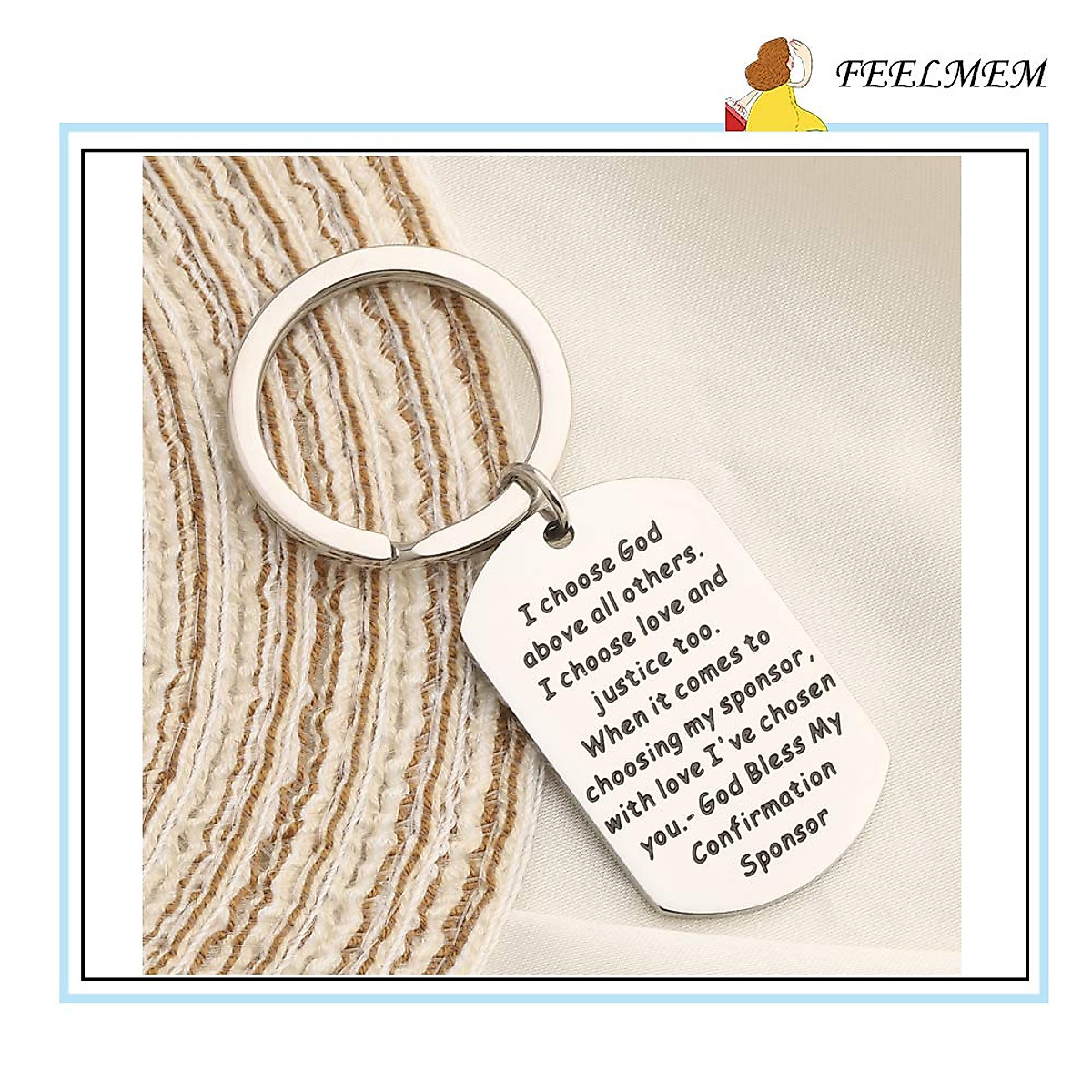 FEELMEM Confirmation Sponsor Gift Sponsor Keychain Sponsor Thank You Keychain Baptism Confirmation Sponsor Proposal Gift for Godparents Godmother Catholic Mentor Gift (silver)