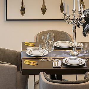 12 Pieces Table Top Reserved Sign Metal Reserved Table Signs Reserved Seating Signs Double Sided Table Tent Sign for Wedding Restaurant Family Ceremony Events, 5.91 x 3.15 Inches (Golden)