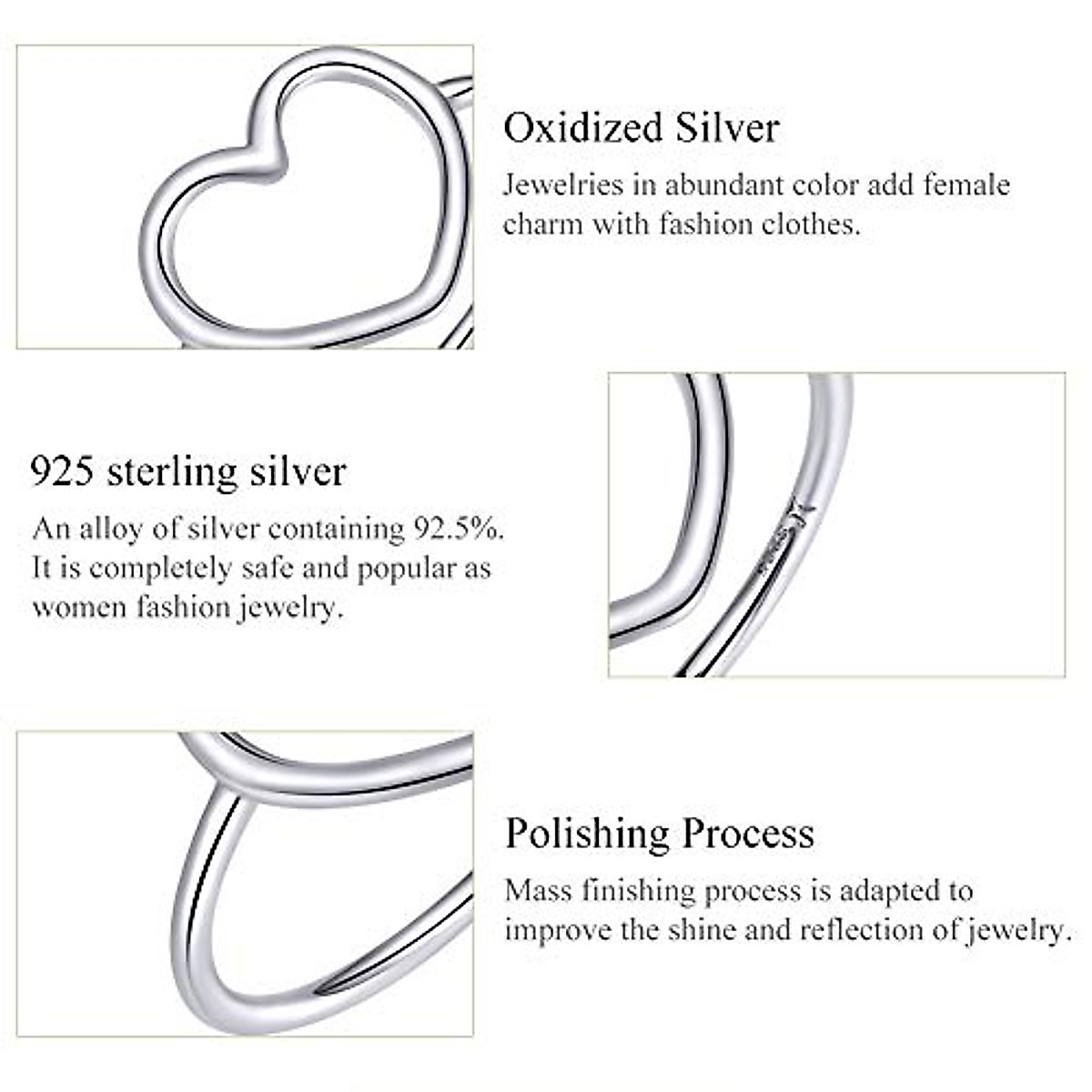 MUNDELL Sterling Silver 925 Simple Minimalist Heart Finger Rings for Women Wedding Engagement Statement Jewelry