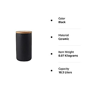 MilkyWay Food Storage Jar Strong Ceramic Storage Canisters with Airtight Seal Bamboo Lid Modern Design Seal Damp-Proof Kitchen Jar for Coffee, Tea, Spice and More (Black(L: 34 oz/1000ml))