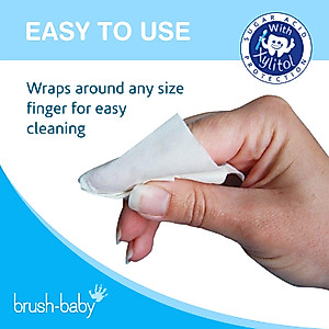 Brush Baby Teething Relief Dental Wipes for Ages 0-Toddler - Naturally Eliminate Teething Pain, Prevent Tooth Decay and Sour Milk Breath - 28 Finger Wipes
