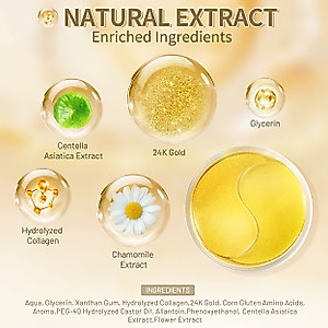 Hicream 24k Gold Under Eye Patches - 60 Pcs Eye Mask Pure Gold Anti-Aging Collagen Hyaluronic Acid Under Eye Mask for Dark Circles, Puffiness & Wrinkles Refresh Your Skin (Gold)