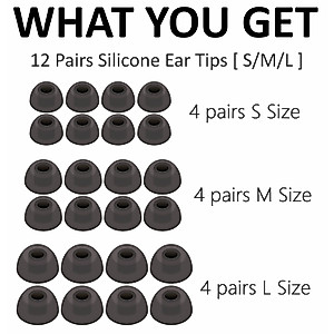 A-Focus [12 Pairs] Compatible with Anker Soundcore Life & Liberty Series Ear Tips, L/M/S Inner Hole 4mm Replacement Silicone Earbuds Gel Compatible with Jabra Elite 3/7 / 65T / 75T, 512 Gray