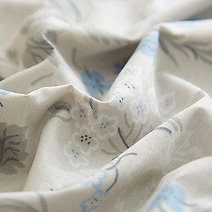 ENJOYBRIDAL Floral Botanical Duvet Cover Queen 100% Cotton Soft Bedding Set Queen Garden Style Grey Leaves and Blue Flowers 3 Pieces Vintage Aesthetic Lightweight Duvet Cover Set, No Comforter