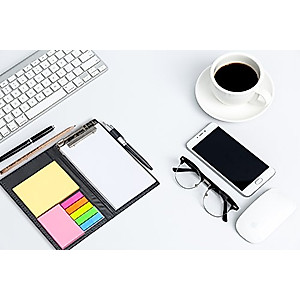 Sticky Notes Notebooks Colored Page Markers Bundle Set, Rectangular Notes and Index Tabs Flags Organizer, W/ Fashion Ballpoint Pen, Leather Look Design Holder,Office and Teacher Gift.YISEEK