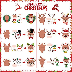 Yinder 48 Pcs Christmas Craft Kit Bulk Christmas Arts and Crafts DIY Christmas Tree Ornament Kit Make Your Own Xmas Tree Ornaments Self Adhesive Sticker Sheets for Xmas Tree(Christmas Reindeer)