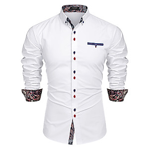 Coofandy Men's Fashion Slim Fit Dress Shirt Casual Shirt,01-white, Medium