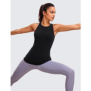 CRZ YOGA Butterluxe Womens Racerback High Neck Tank Top - with Built in Bra Workout Padded Yoga Athletic Camisole Black Small