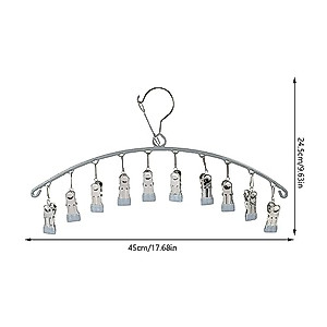 Kichvoe Hat Hangers for Closet Stainless Steel Sock Drying Rack Windproof Clothes Hanger with 10 Clips Space Saving Laundry Drying Rack for Socks Towels Hats Bras Underwear Grey