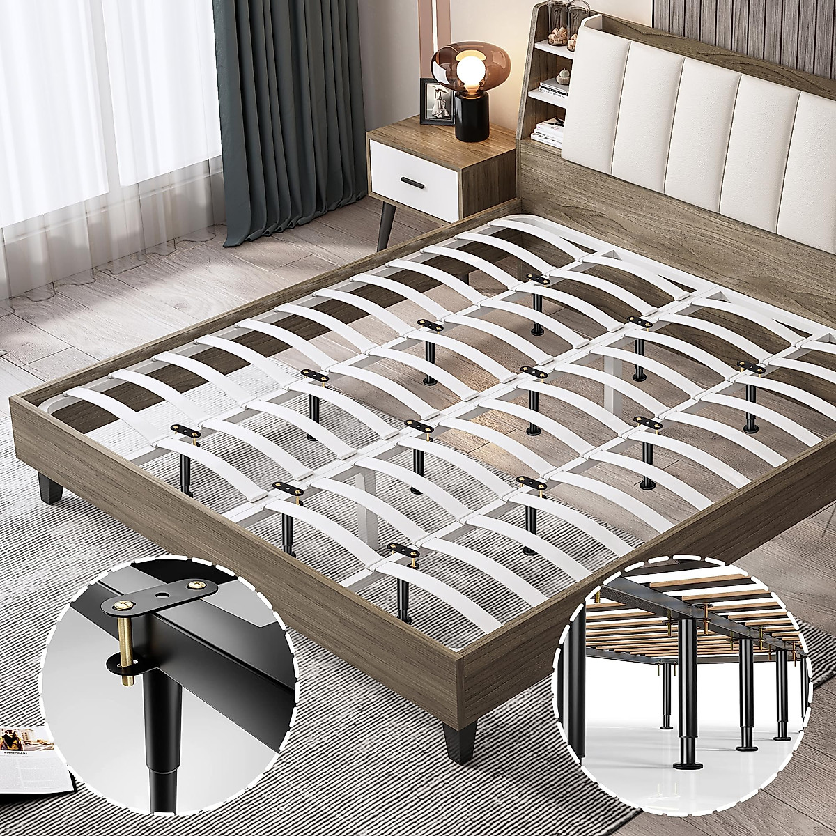 Set Of 4 Adjustable Bed Legs Replacement, Upgrade Under Bed Support Leg With Wider Base, Heavy Metal Bed Frame Center Support Legs For Platform Bed, Height 7" To 12.6" Bed Legs For Adjustable Bed Base