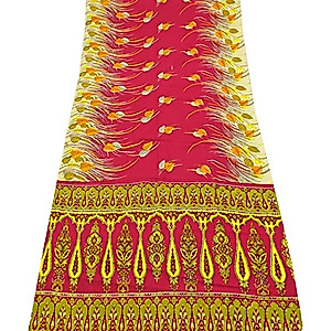 Peegli Indian Vintage Red Printed Textile Silk Blend DIY Fabric Casual Dress Material