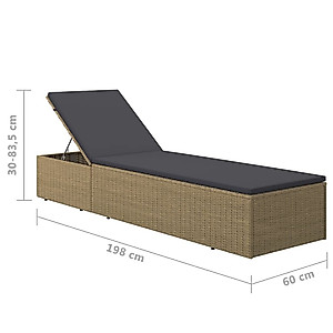 vidaXL Outdoor Sunlounger - Brown and Dark Gray Poly Rattan Sunbed - Robust and Weather-Resistant, Perfect for Patio, Poolside or Garden - Includes Removable and Washable Cushion