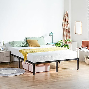 Olee Sleep 14 Inch Heavy Duty Steel Slat Anti-slip Support Easy Assembly Mattress Foundation Bed Frame Maximum Storage Noise Free No Box Spring Needed, Metal, Black