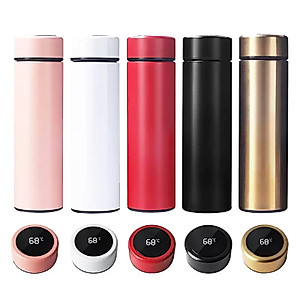 Smart Lid Stainless Steel Intelligent Thermos Cup Water Bottle Temperature Display Vacuum Portable LED Screen Soup Coffee Insulation Mugs Tumbler HY0009 (Gold)