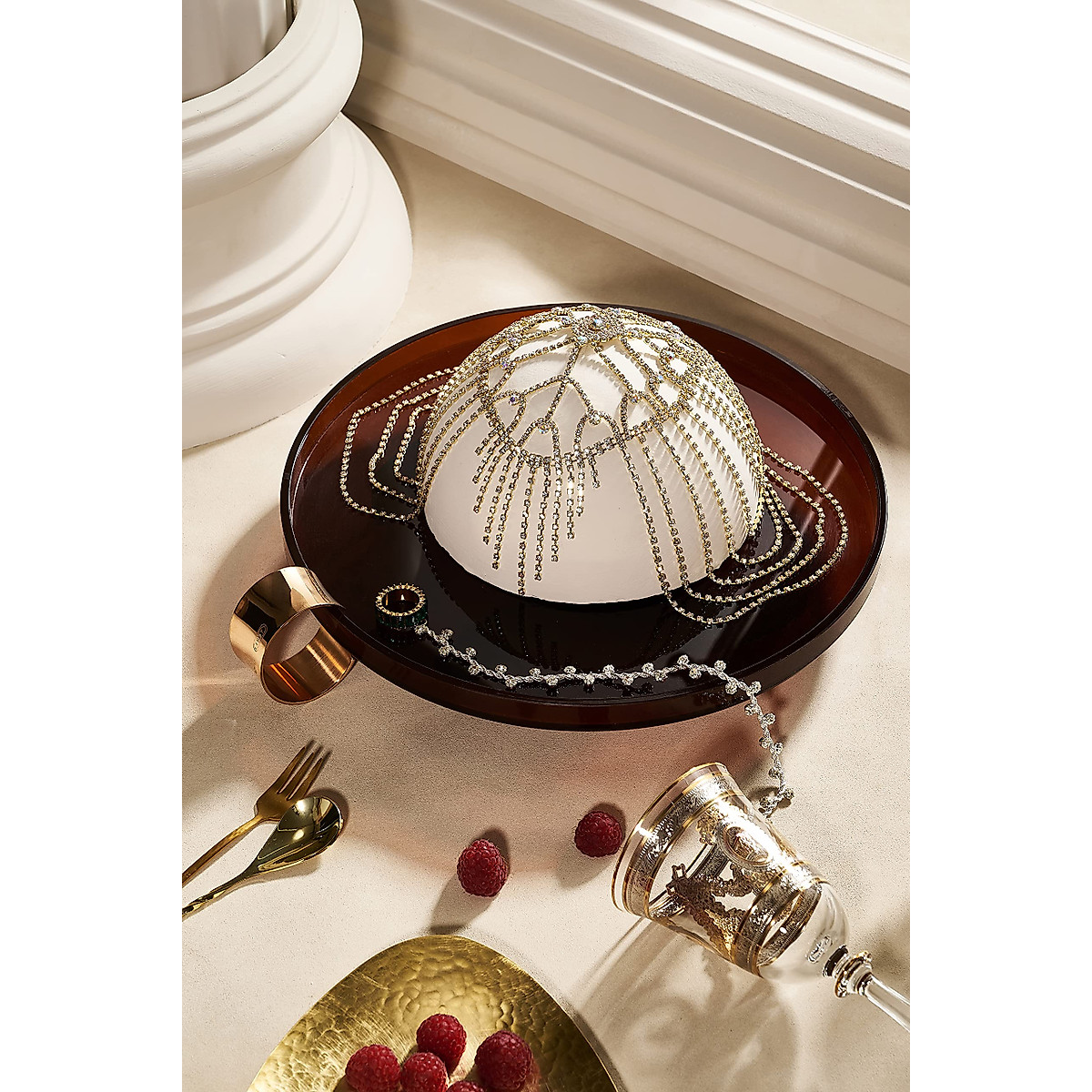 BABEYOND Vintage Style Roaring 20s Crystal Rhinestone Flapper Cap Headpiece Head Jewelry Chains (Gold)