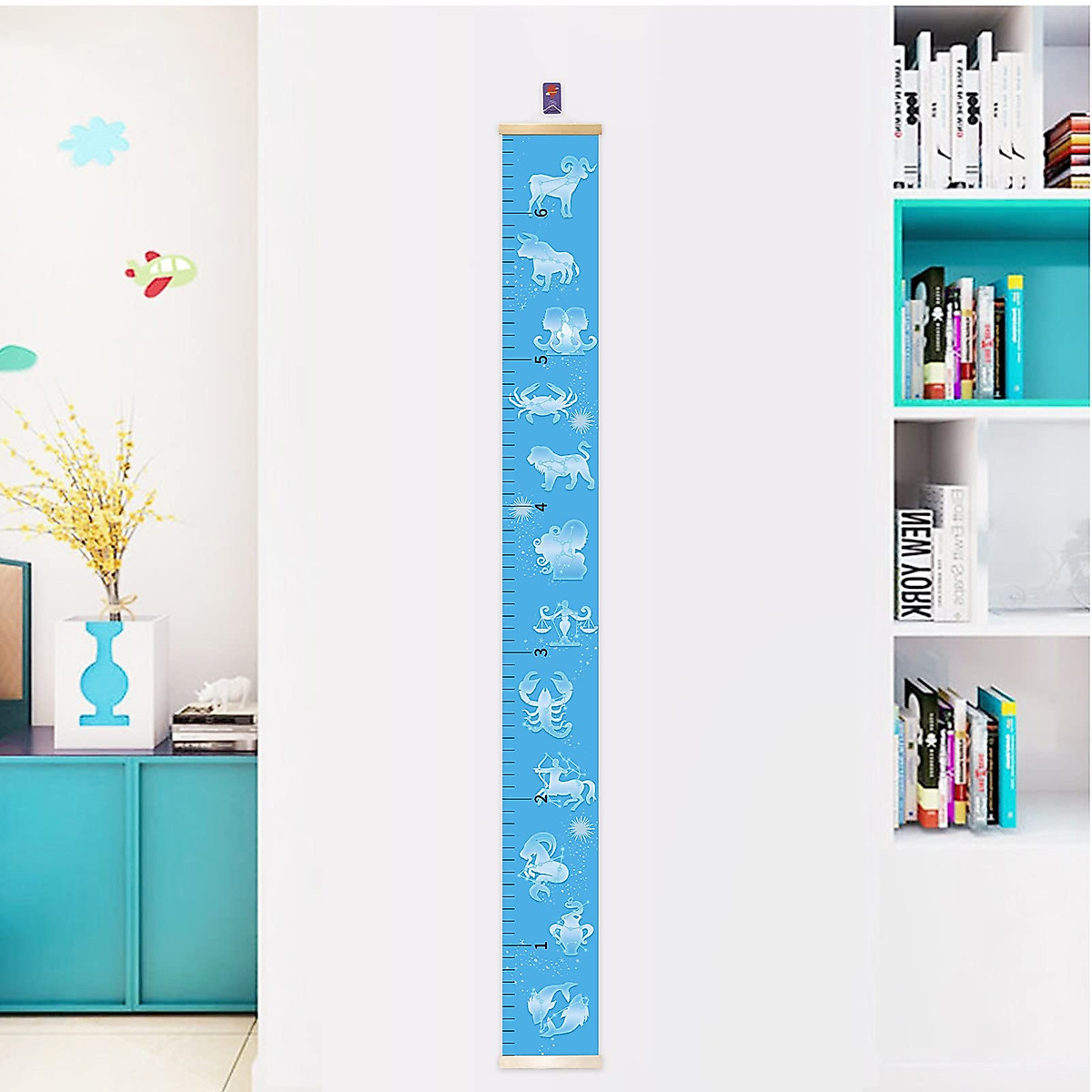 by Unbranded Growth Chart for Kids,Upgrade Removable Baby Growth Chart for Wall with Marker Stickers,Hooks,Canvas Height Measuring Rulers for Boys Girls (Dinosaur)