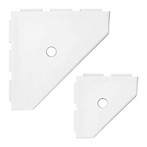 Questech Décor 8 Inch Corner Shower Shelf and 5 Inch Shower Caddy Soap Dish, Geo Lugged Back for New Construction, Wall Mounted Bathroom Shower Organizer, Bright White Matte