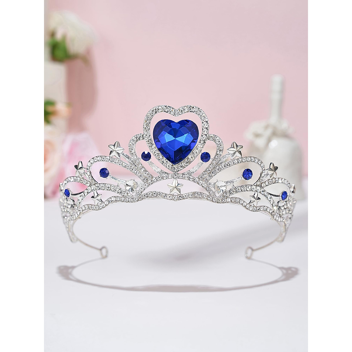 SWEETV Birthday Crowns for Women Birthstone Heart Princess Tiara Silver Wedding Headband for Birth Day Party Photograph, Sep