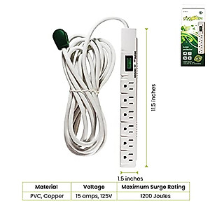 GoGreen Power (GG-16315-15) 6 Outlet Surge Protector, 1200 Joules, White, 15 Ft Cord