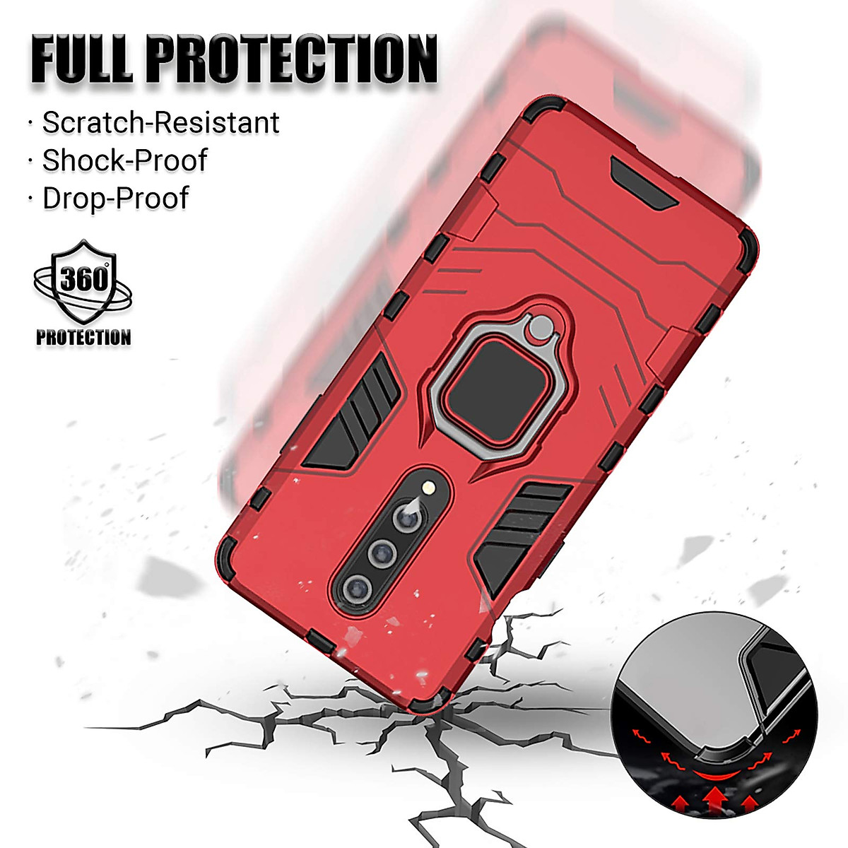 Jusy Heavy Duty Shockproof for Oneplus 8 5g Case with Rotating Ring Kickstand [NOT fit Verizon & 8pro & 8T], Support Car Magnetic Bracket, Dual Layer Protive Phone Cover for OnePlus 8 5g (Red)