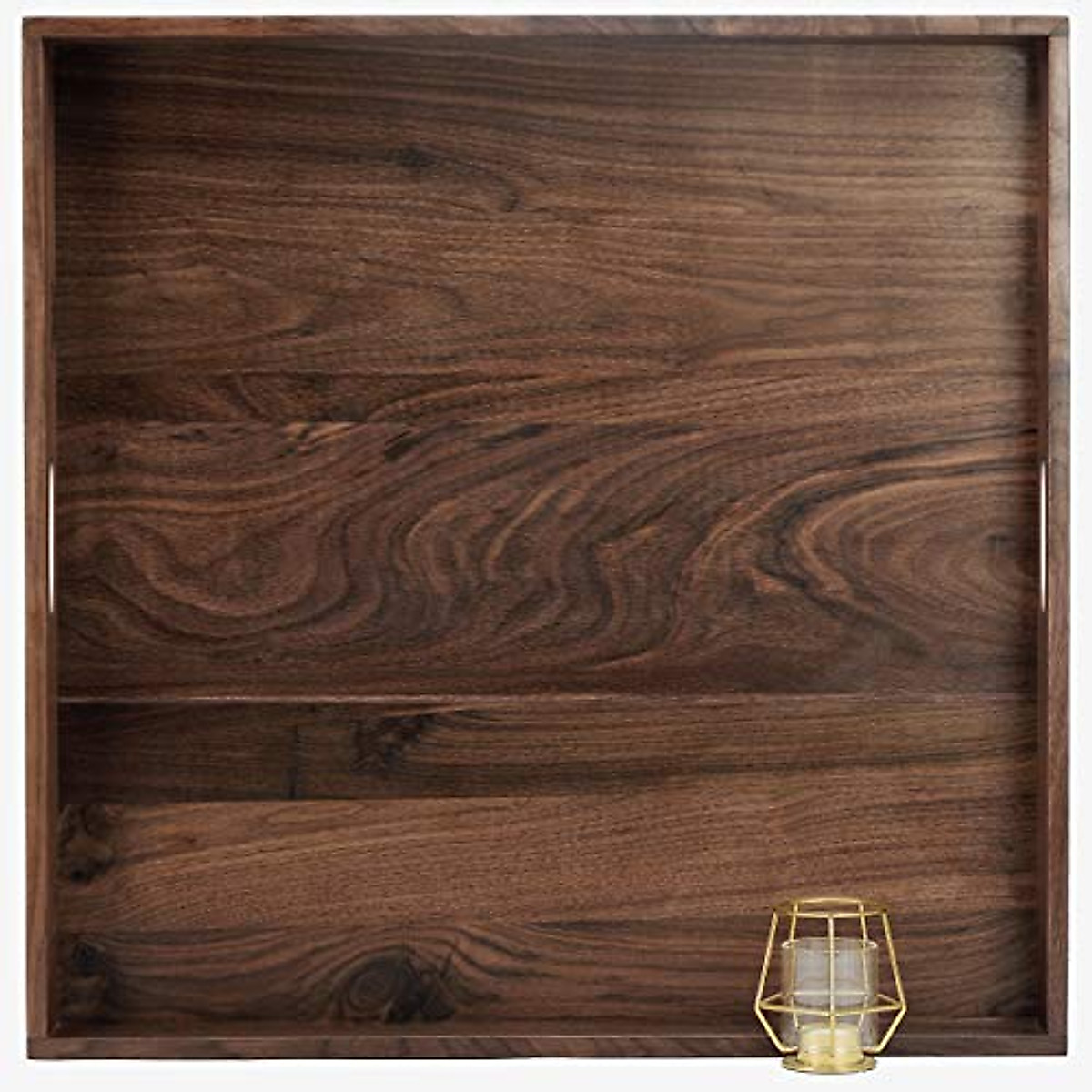 MAGIGO 26 x 26 Inches Extra Large Square Black Walnut Wood Ottoman Tray with Handles, Serve Tea, Coffee Classic Wooden Decorative Serving Tray