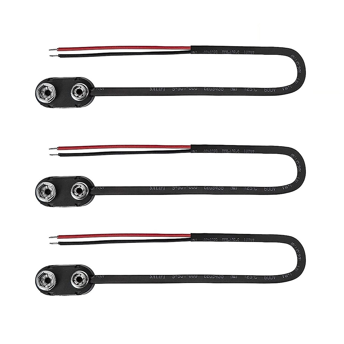 9V Battery Snap On Hard-Shell Clip Connector with Insulated Wires - 3 Pieces