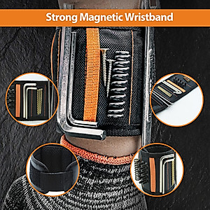 FelRelWel Magnetic Wristband ,Christmas Stocking Stuffers Tools Gifts for Men Magnetic Wristband , Five Rows 15 Super Strong Magnets Gadgets Wrist Tool Belt Holder for Holding Screw Nail Drill Bit