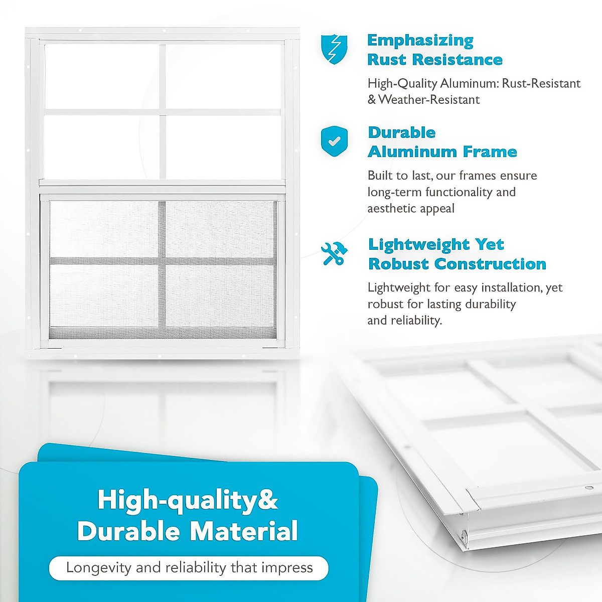 PRO FLEX Shed Window 12" x 12" - Ultra Thick White Aluminum Flush Mount with Tempered Glass - Shed Windows with Fixed Panel and Screws for Chicken Coop, Sheds, Barns, Playhouses