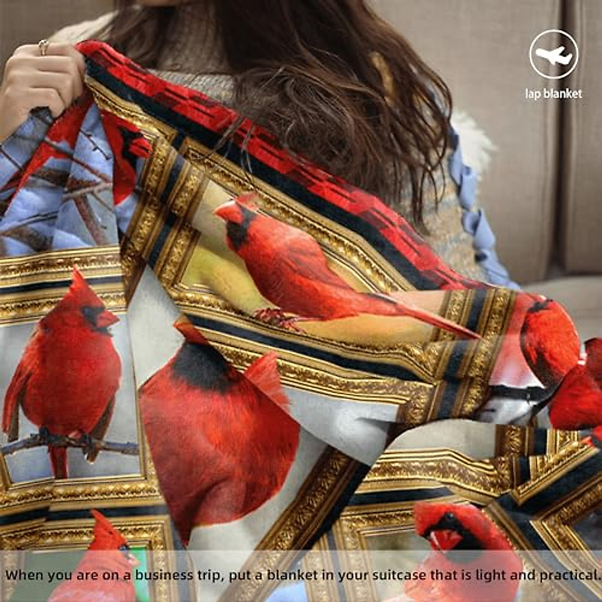 Vcmaluco Cardinal Bird Throw Blanket, Red, 50x60 inch, Acrylic, Casual, Animal Print, High Thermal Performance, Lounging, Napping, Bagged, 1 Count