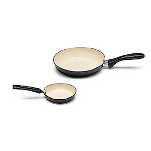 Amazon Basics 11-Piece Ceramic Non-Stick Pots and Pans Set, Dishwasher & Oven Safe, Non-Toxic, Easy Clean, Black/Cream