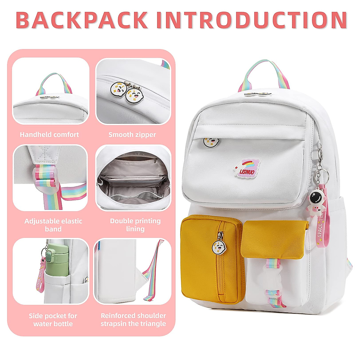 AUOBAG Backpacks for Girls Backpack for School Suitable Ages 6-8 Kids - Pass CPSC Certified - Gift Cute Pendant (White)