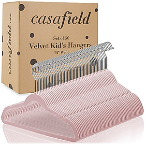 Casafield 50 Velvet Kid's Hangers - 14" Size for Children's Clothes - Light Pink