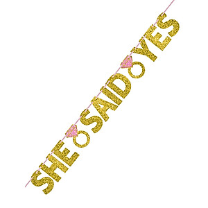 Sparkling "She Said Yes" Wedding Letter Banner - 6" Letters with 12' Ribbon | Stunning Gold & Pink Glittered Paper | Perfect for Engagement Celebrations & Bridal Showers